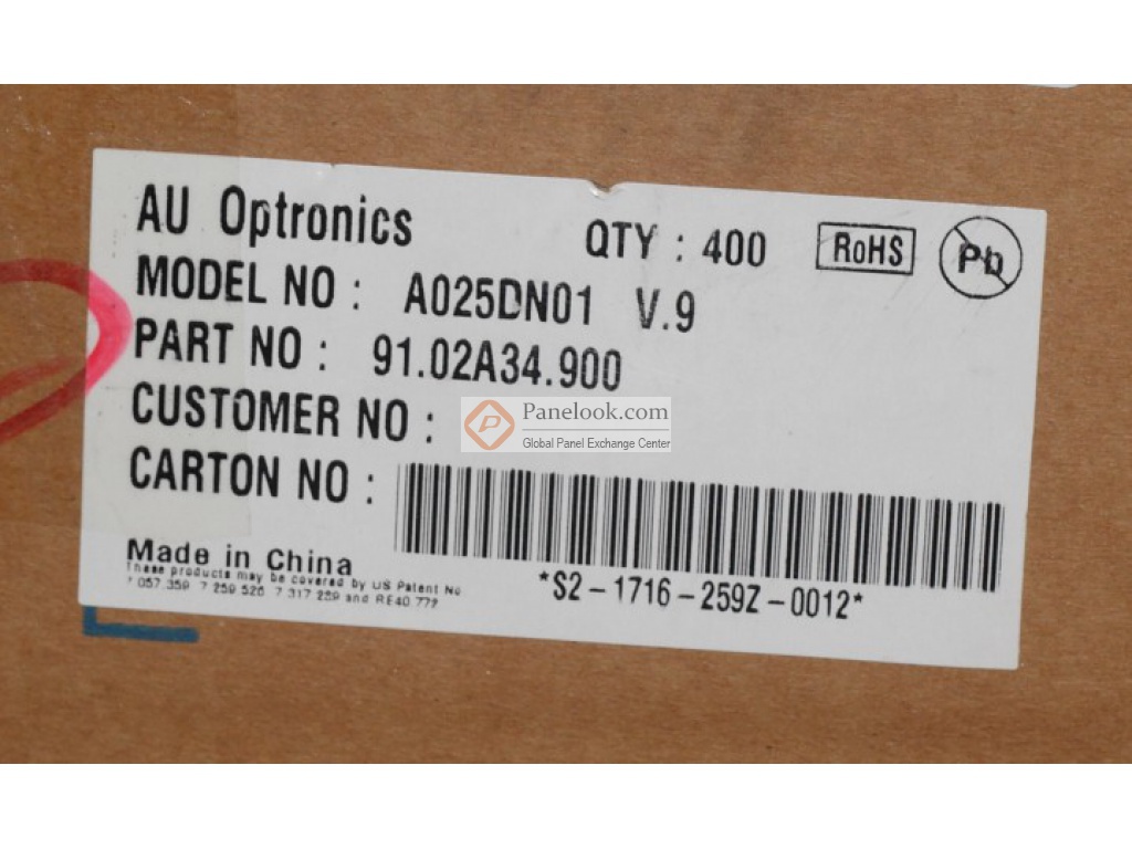 AUO A025DN01 V9 Overview - Panelook.com